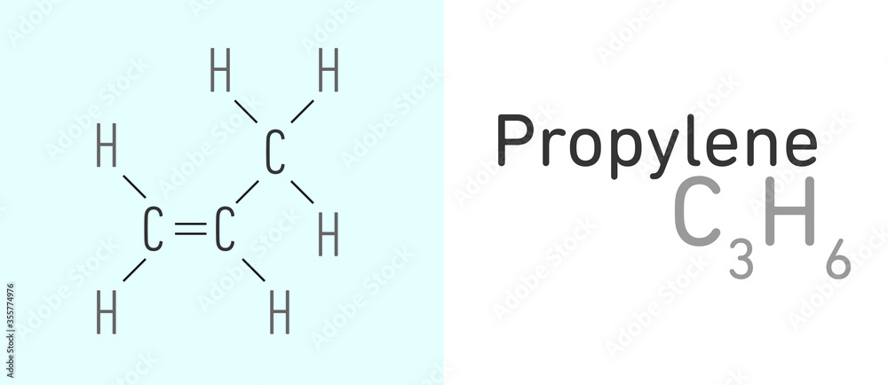 Propylene, Propene (C3H6) gas molecule.Stick model. Structural Chemical ...