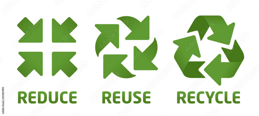 Vector reduce reuse recycle symbol set. Green icons on white background Stock Vector | Adobe Stock