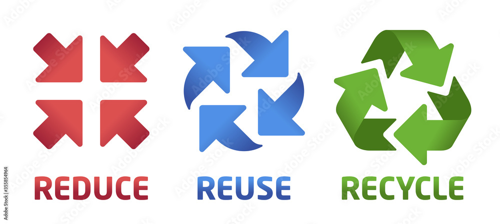 Vector reduce reuse recycle symbol set. Red, blue & green icons on white background Stock Vector ...