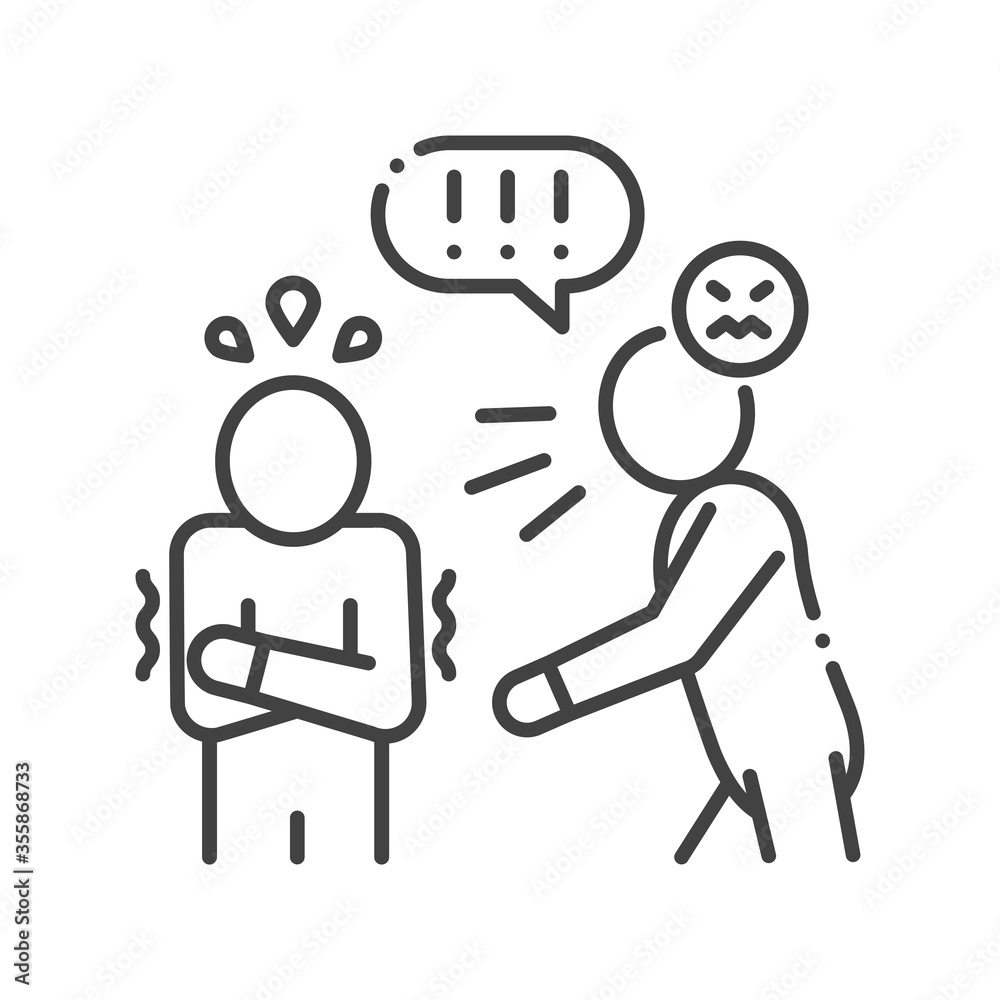 Intimidation black line icon. Verbal bullying. Harassment, and violence ...