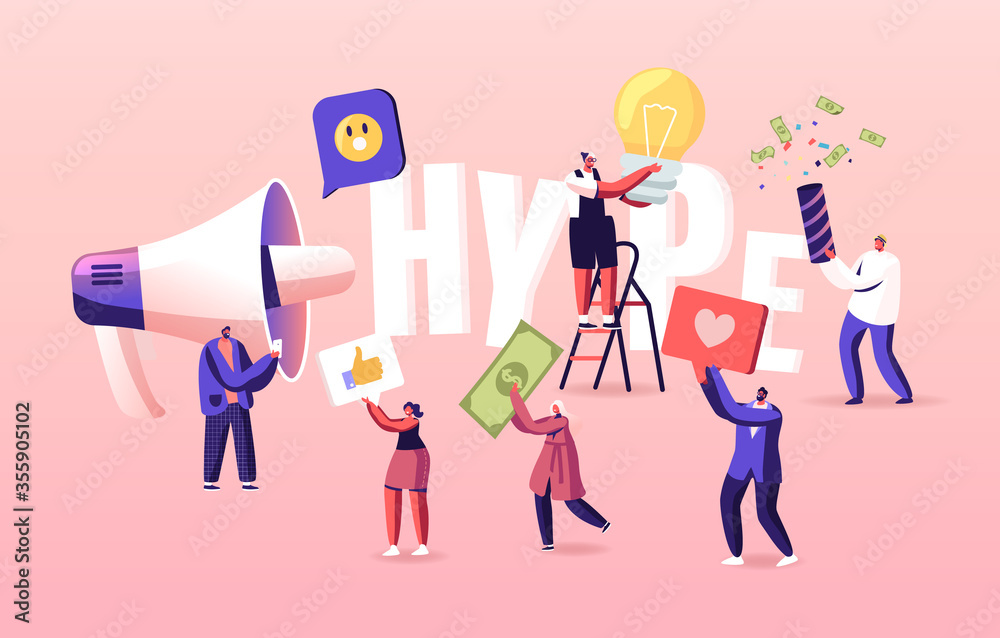 Hype, Social Media Viral or Fake Content Spreading Concept. Tiny ...