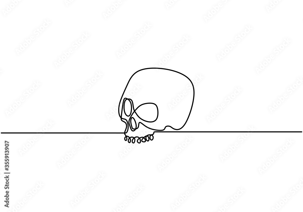Contour drawing continuous one line with human skull. One single drawn ...