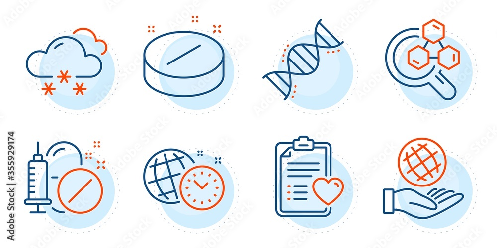 Patient history, Time management and Medical tablet signs. Snow weather ...