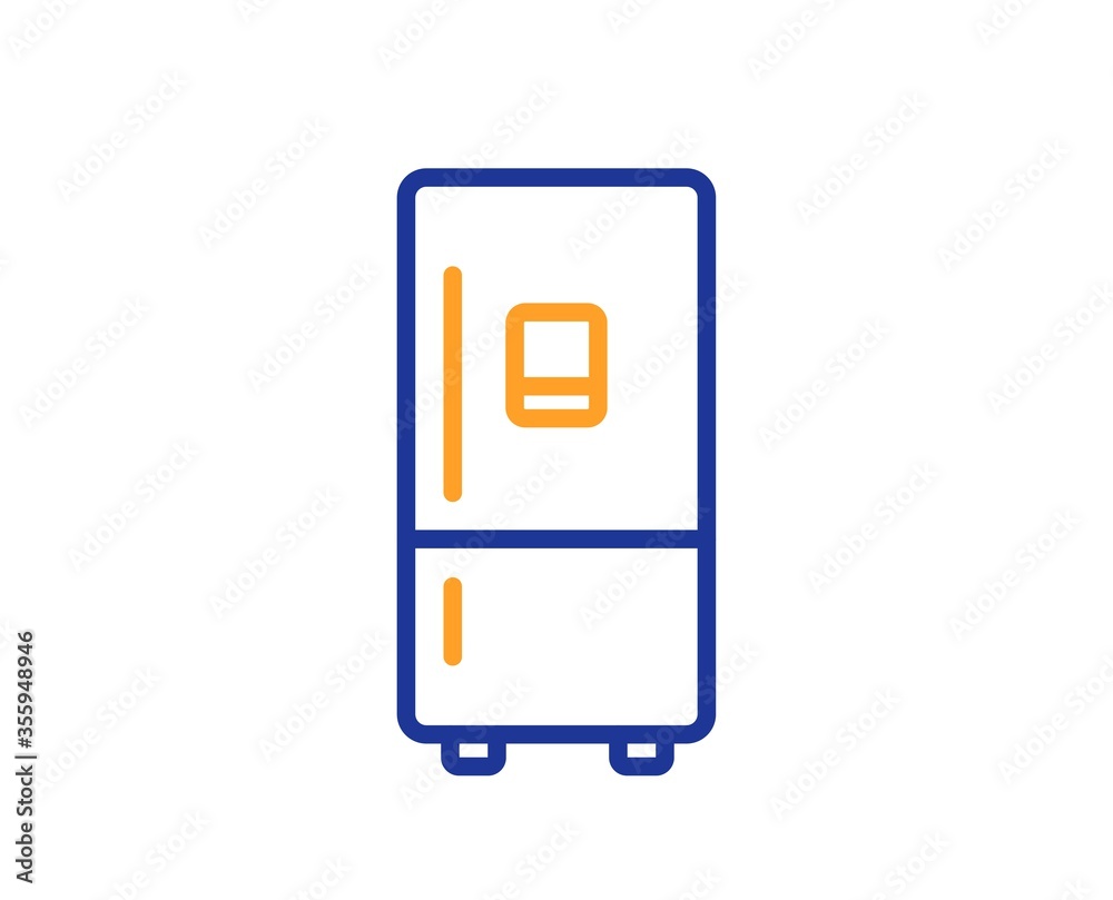 Refrigerator with ice maker line icon. Fridge sign. Freezer storage ...