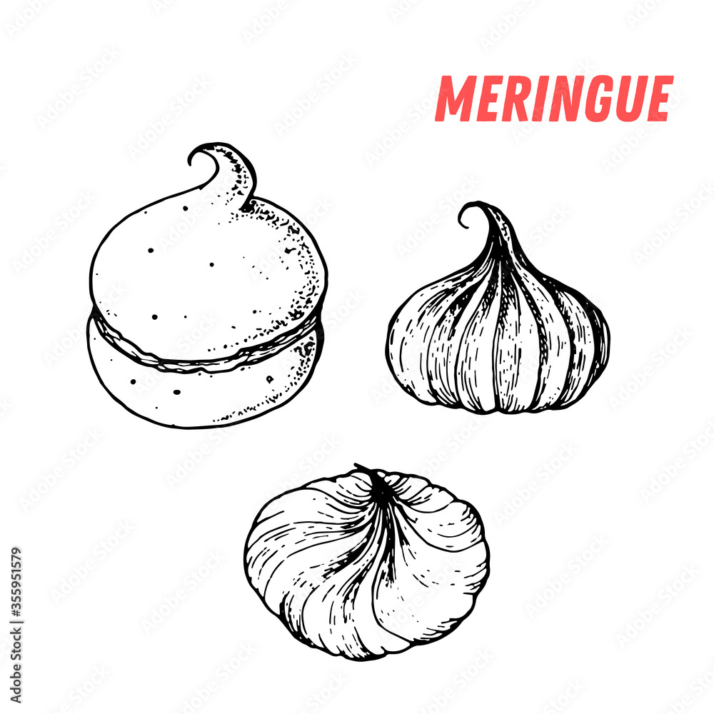 French dessert meringue sketch. French pastries . Food menu design ...