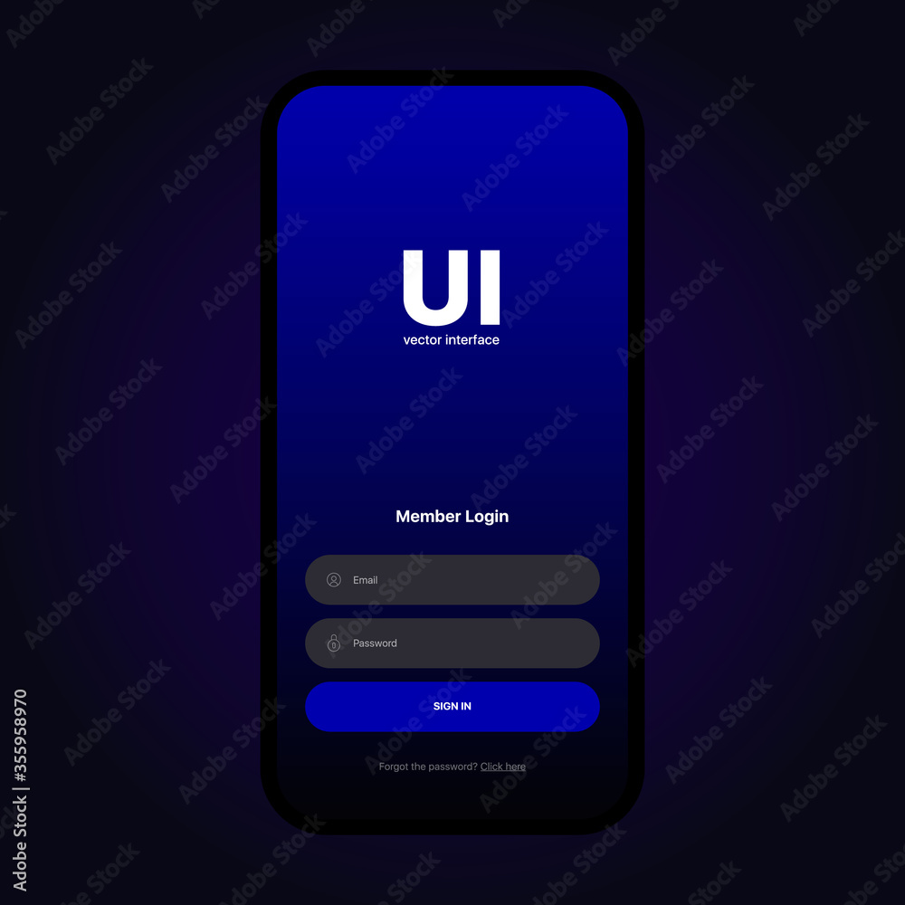 Vetor Login UI Interface. Sign In Screen. Mobile App User Interface Design Concept. Login Sign ...
