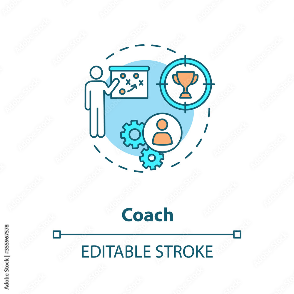 Coach concept icon. Professional mentor, education specialist idea thin ...