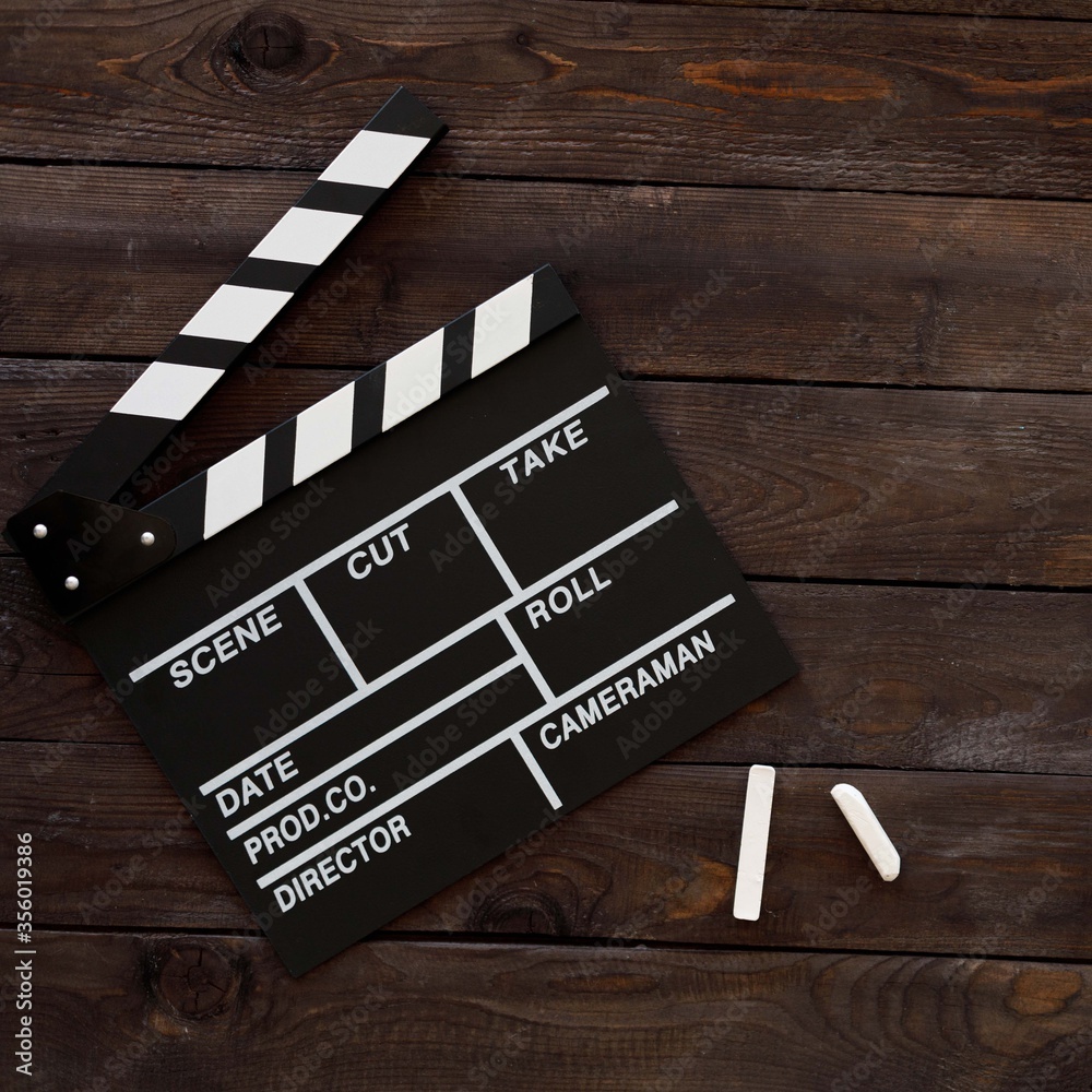 Filmmaking concept. Movie Clapperboard. Cinema begins with movie ...