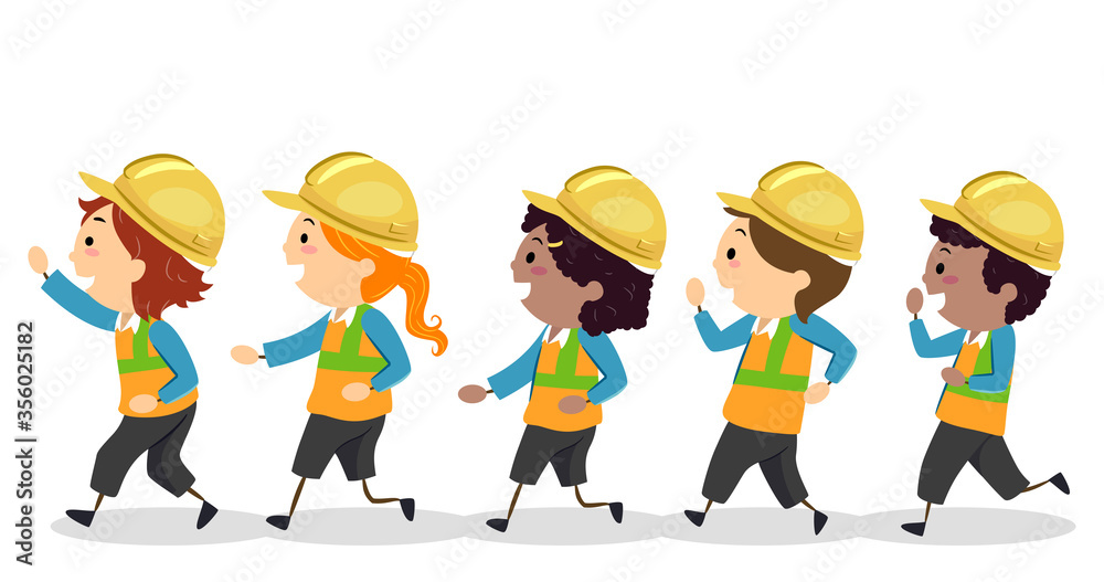 Stickman Kids Engineers Hard Hat Illustration Stock Vector | Adobe Stock