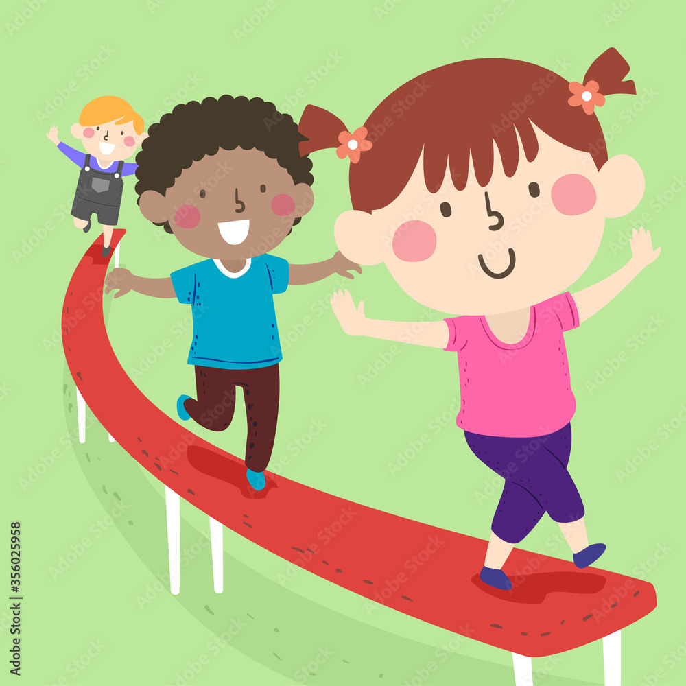Kids Balancing Beam Illustration Stock Vector | Adobe Stock