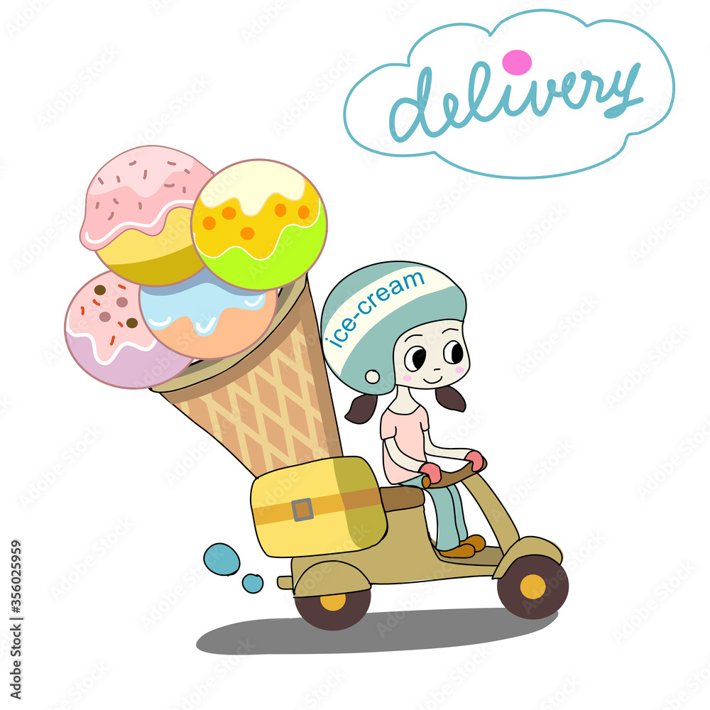 home made ice cream delivery girl wearing blue helmet with word ice ...