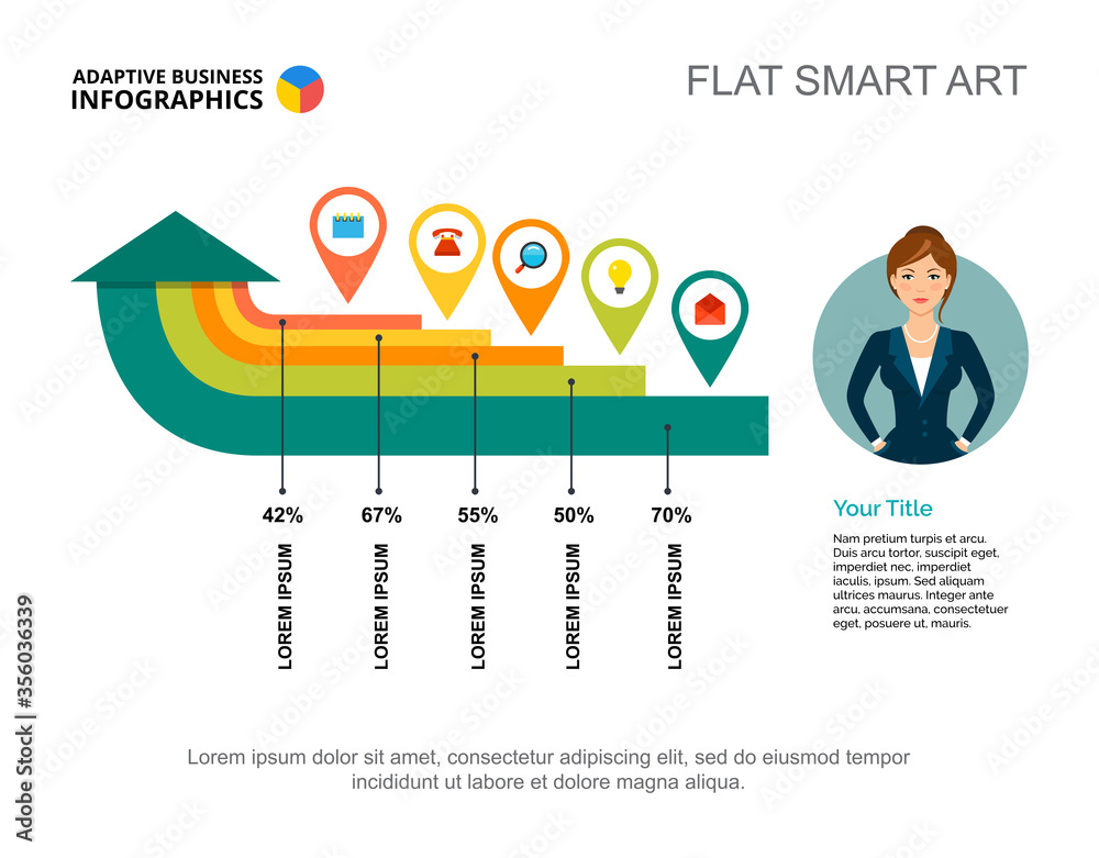 Five step arrow diagram. Percentage, process chart, editable template ...