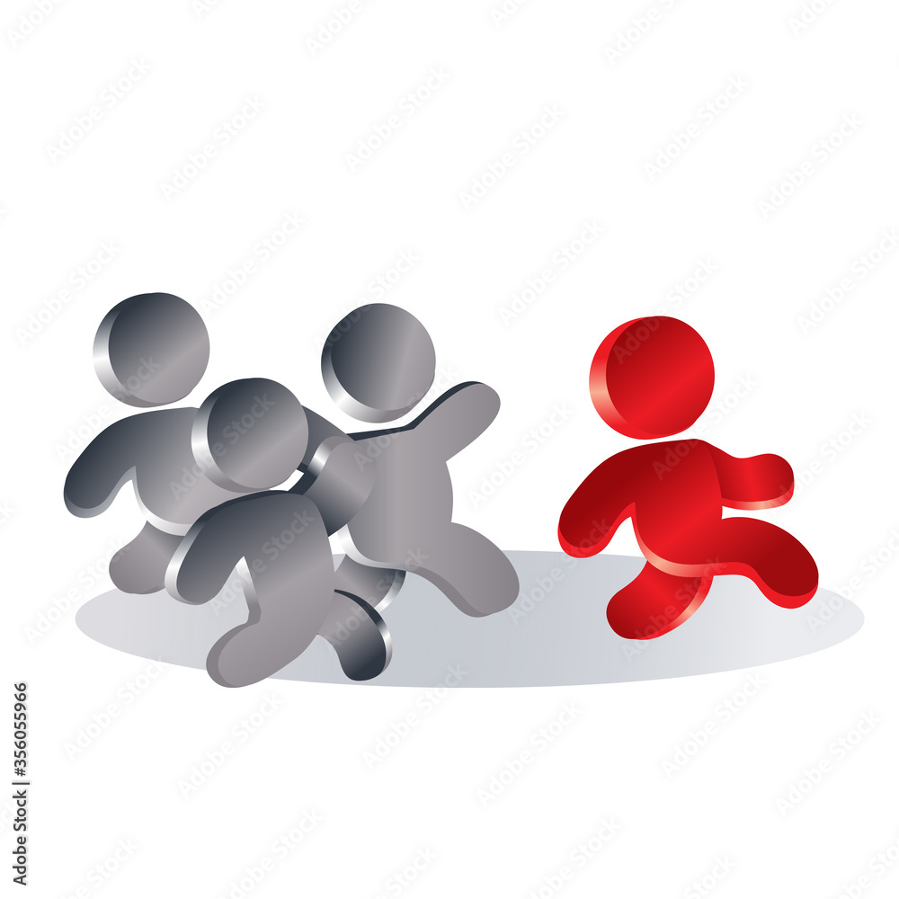 one man is followed by a crowd of people, leader, symbol, isolated ...