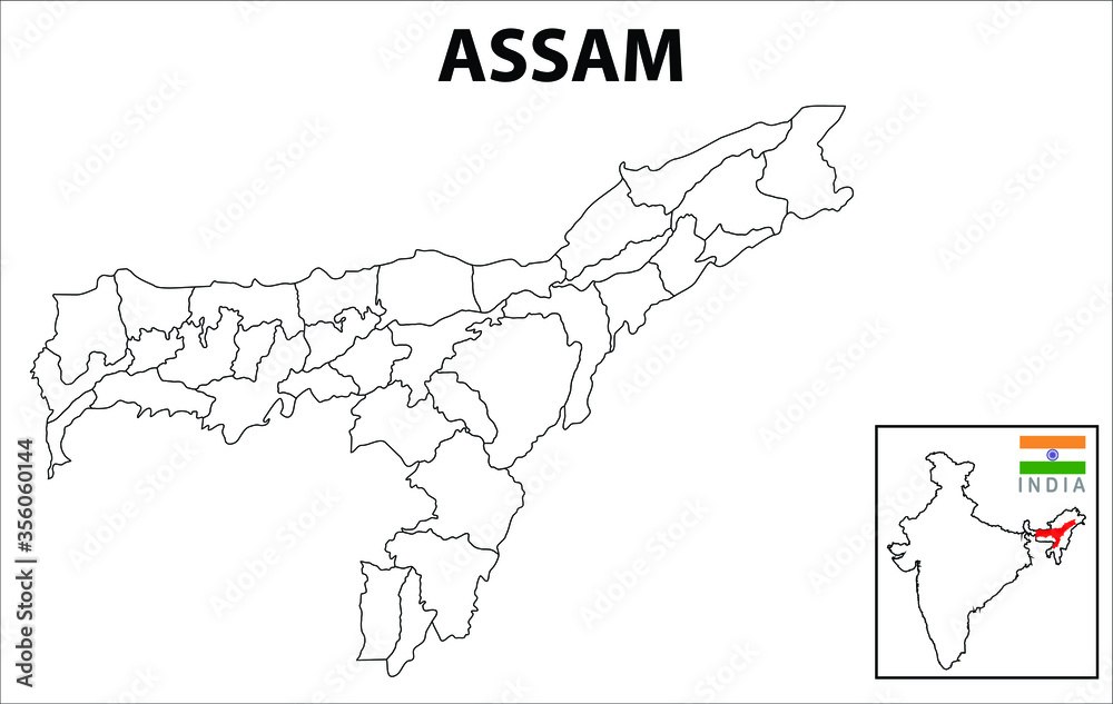 Assam map. Political and administrative map of Assam with districts ...
