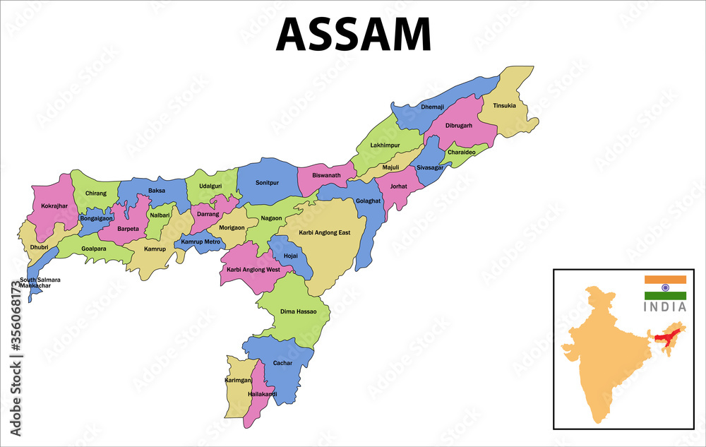 Assam map. Political and administrative map of Assam with districts ...
