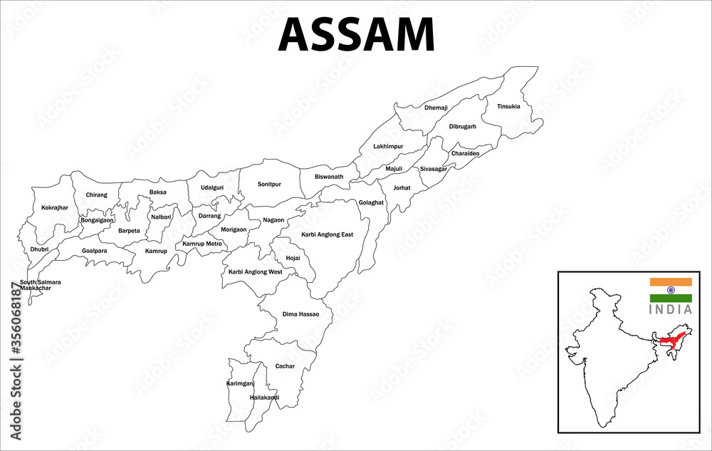 Assam map. Political and administrative map of Assam with districts ...