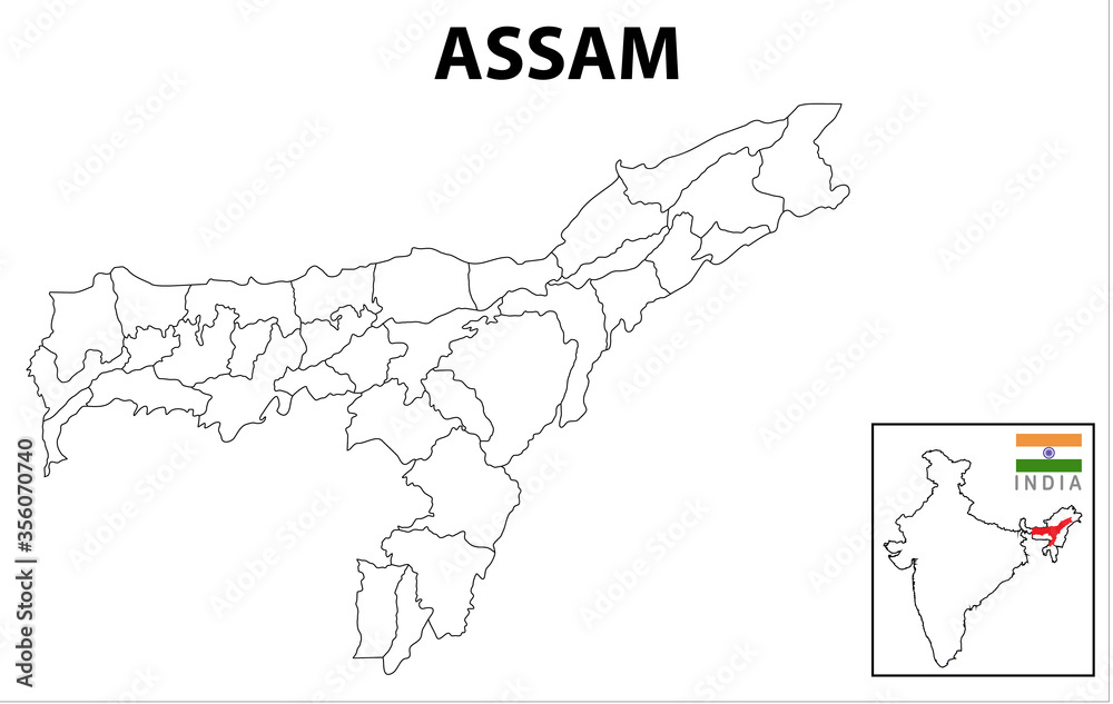 Assam map. Political and administrative map of Assam with districts ...