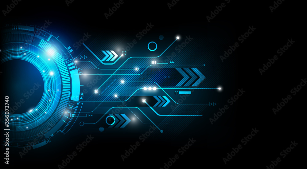 Abstract futuristic electronic circuit technology blue background ...