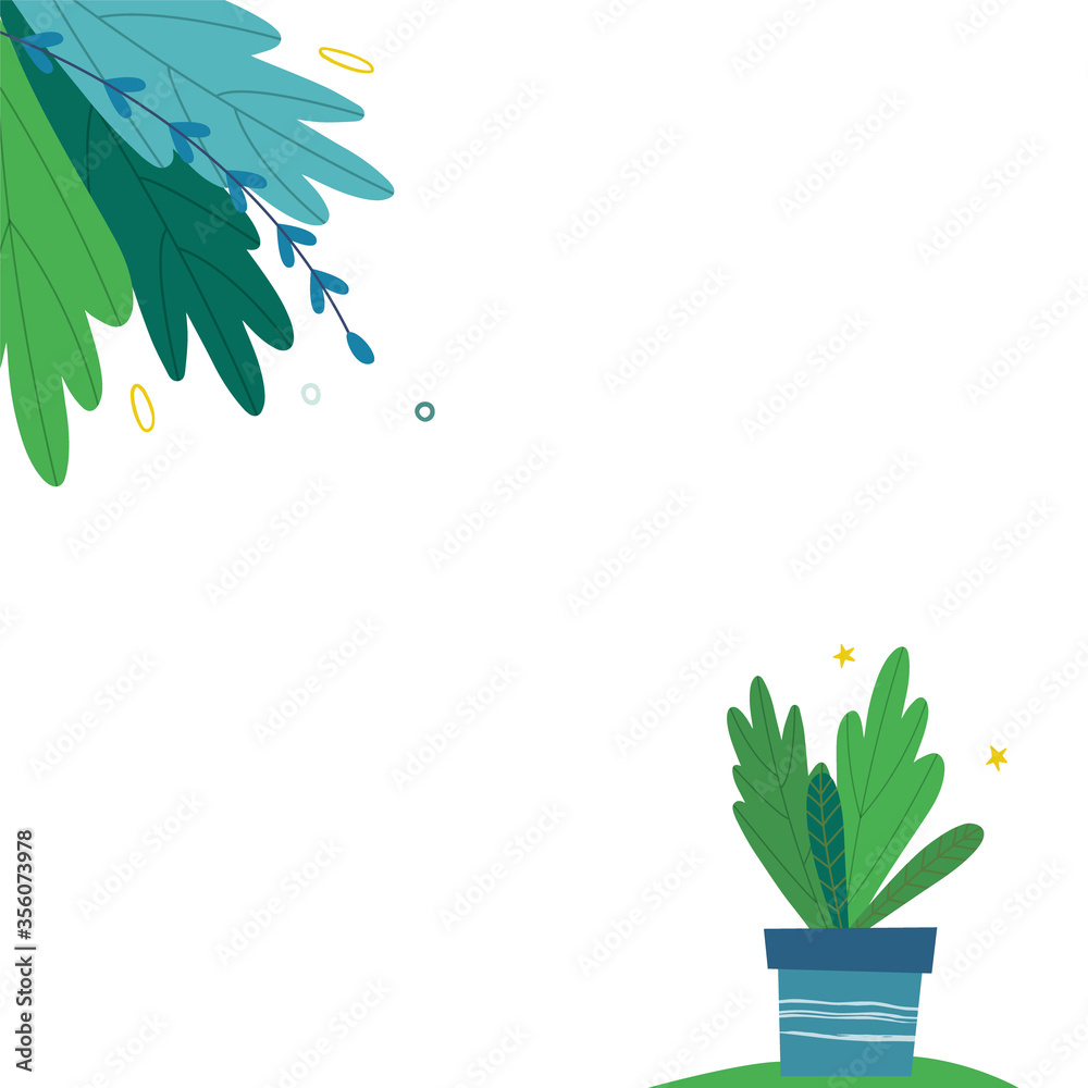 Leaves and plant background template. Flat cartoon style vector ...