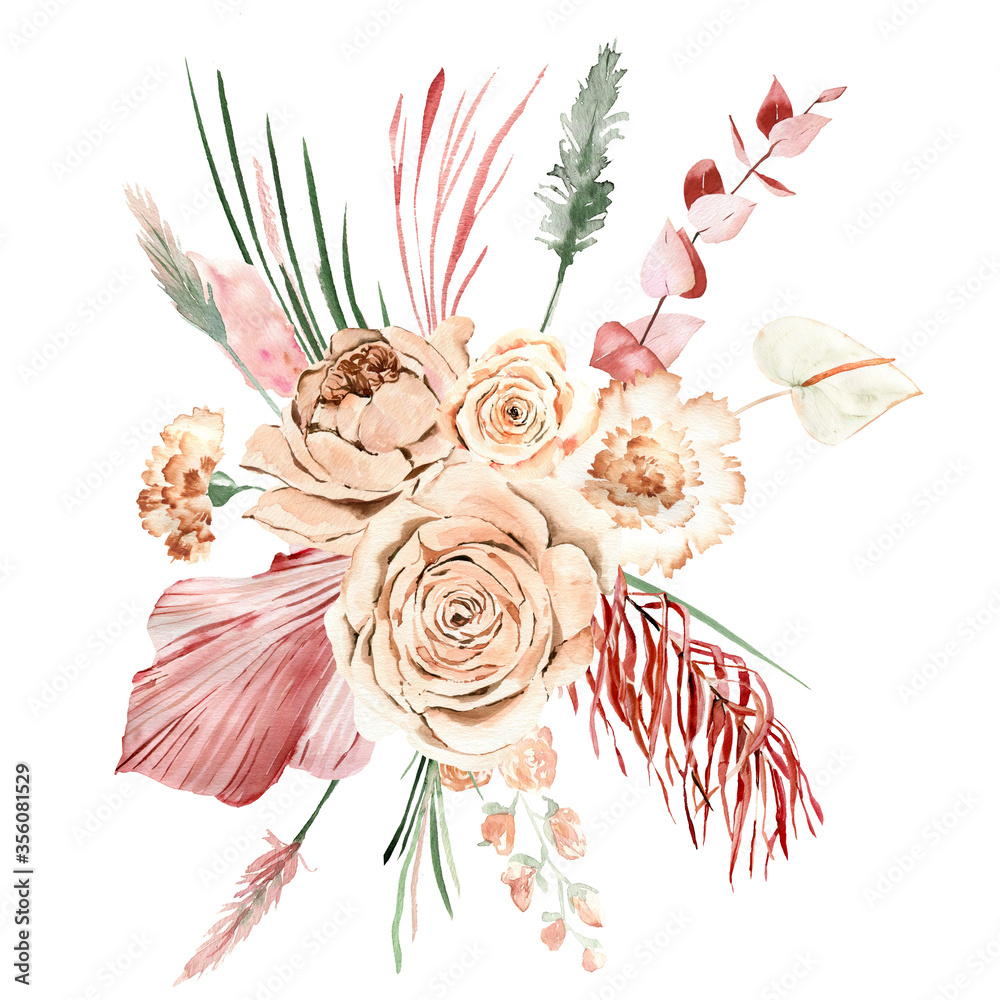 Watercolor Tropical Dried Flowers Clipart. Watercolor summer modern ...