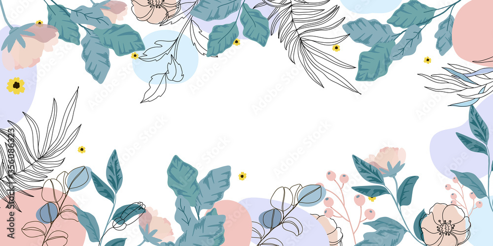 Luxury Floral background vector, Green and pink flower Natural pattern ...