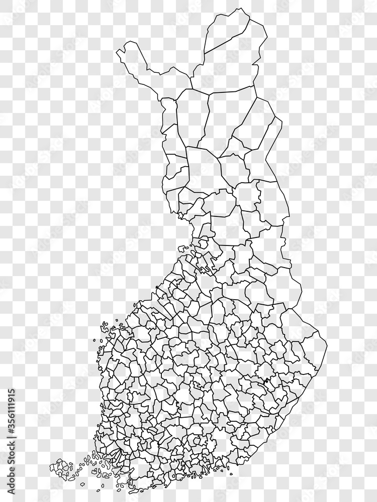 Blank map of Finland. Districts of Finland map. High detailed vector ...