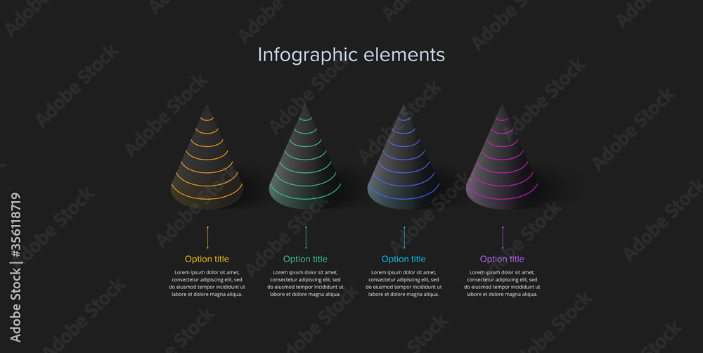 Business process chart infographics with 4 step cones. Cone corporate ...