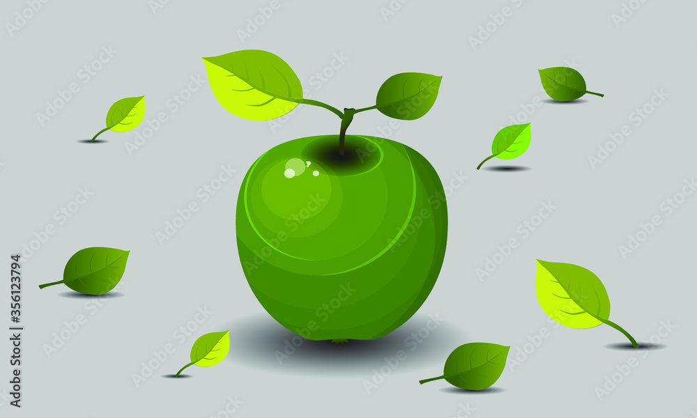 Apple. green apple with leaves. Apple vector. Apple illustration. An ...