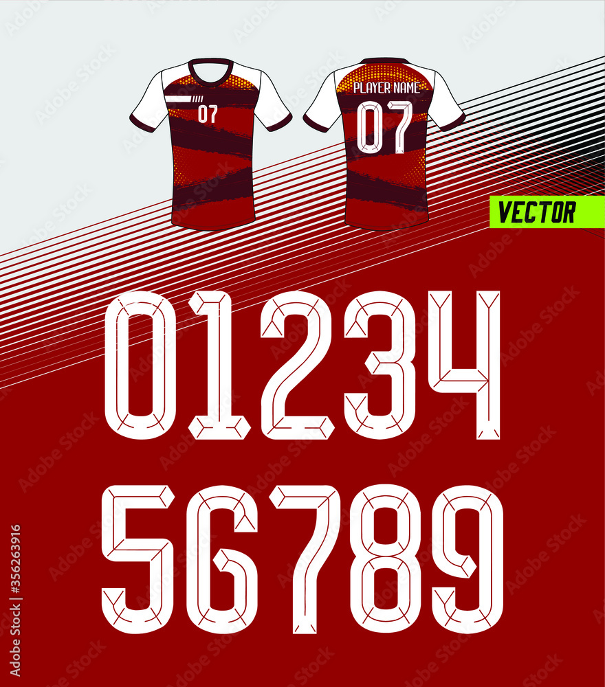 Sport Jersey shirt number/ Uniform numbers in white on red backgrounds ...