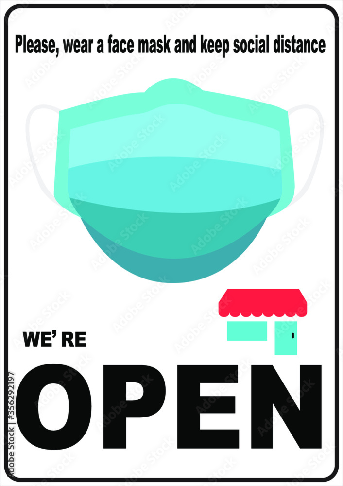 Welcome now open keep social distance and use face mask. Vector.Welcome ...