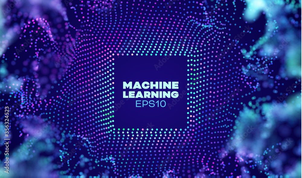 Machine learning abstract vector background. Particles blast grid. Ai ...