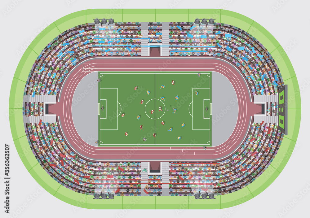 Football stadium top view. Soccer field. (view from above) Fans in the ...