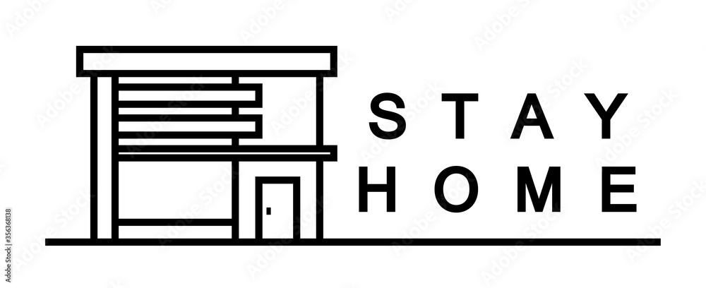 Stay at home line art with text next to minimalist house. Self ...