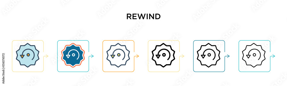 Rewind vector icon in 6 different modern styles. Black, two colored ...