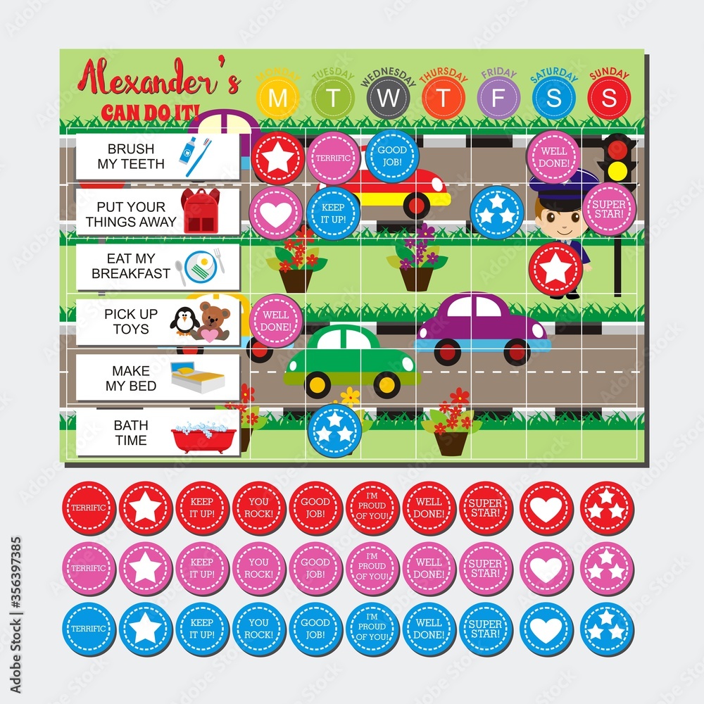 traffic cars reward chart for kids Stock Vector | Adobe Stock