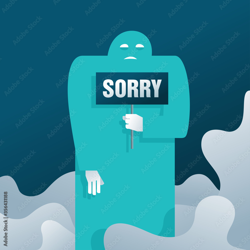 Sorry - apologies emotional illustration - giant human silhouette holds ...