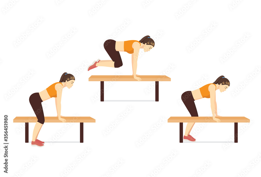 Sport woman doing fitness training with Over bench jump exercise in 3 ...