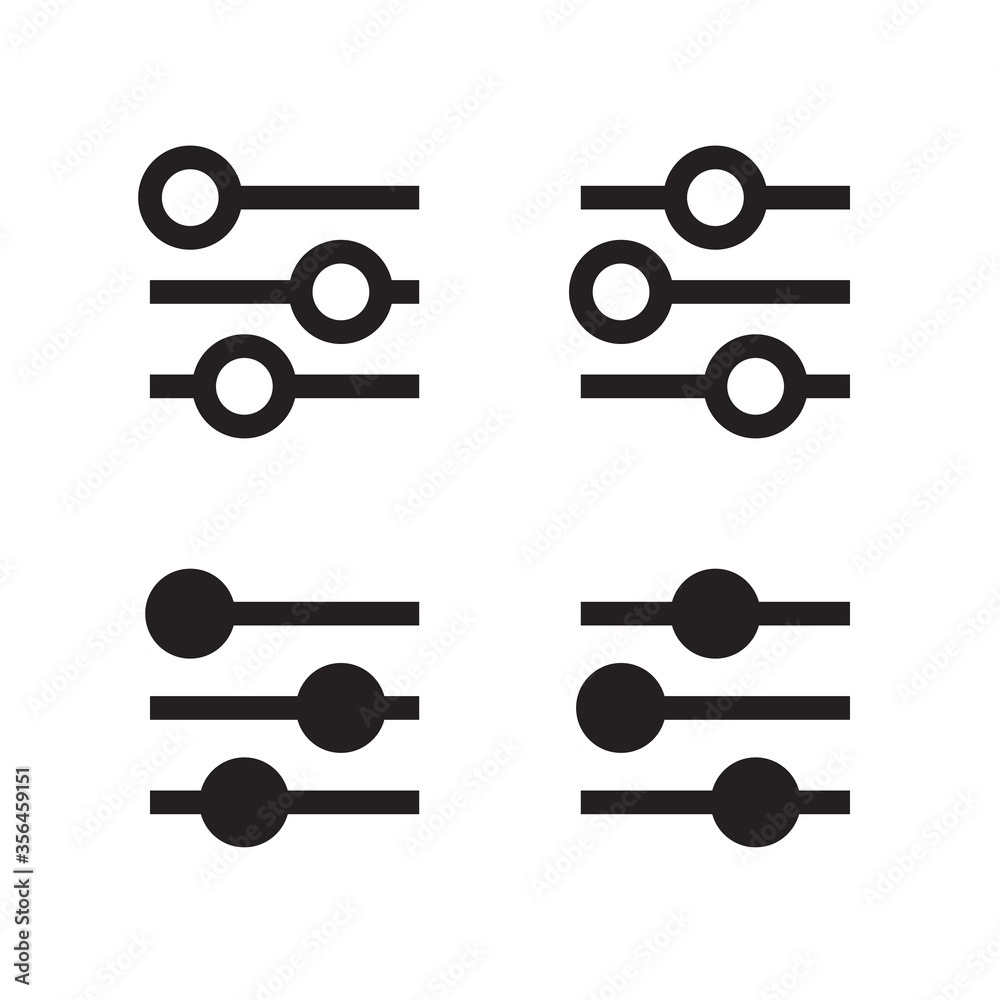Filter control icon set, black isolated on white background, vector ...