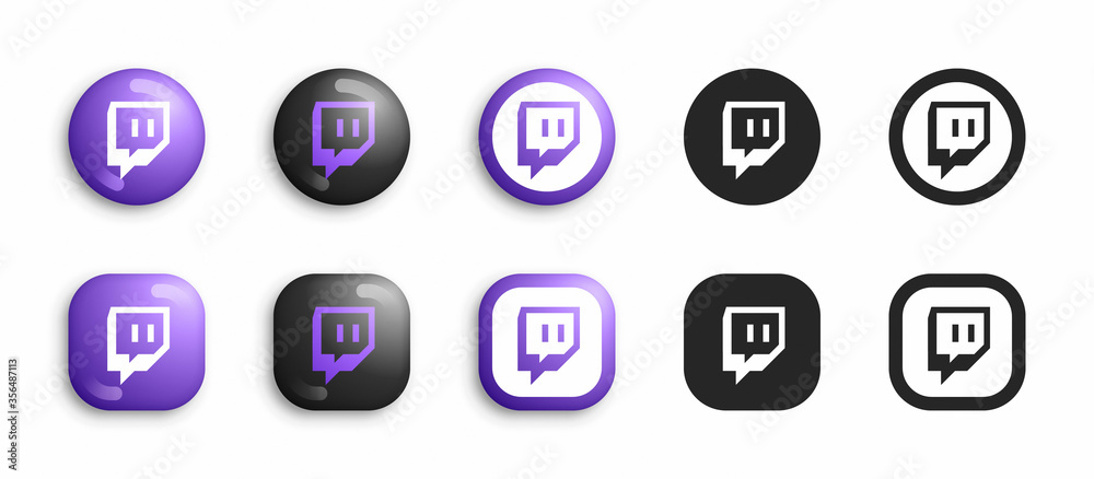 Twitch Vector Icons Set In Modern 3D And Black Flat Style Isolated On ...