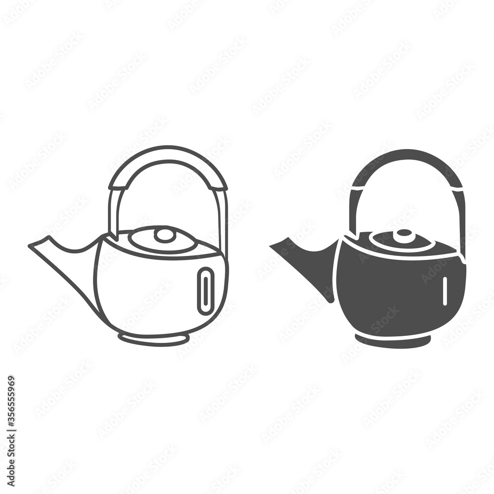 Ceramic teapot line and solid icon, Chinese tea ceremony concept ...