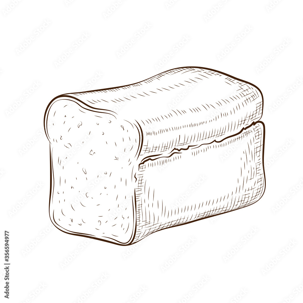 square bread isolated on white. hand drawn traditional wheat, rye or ...