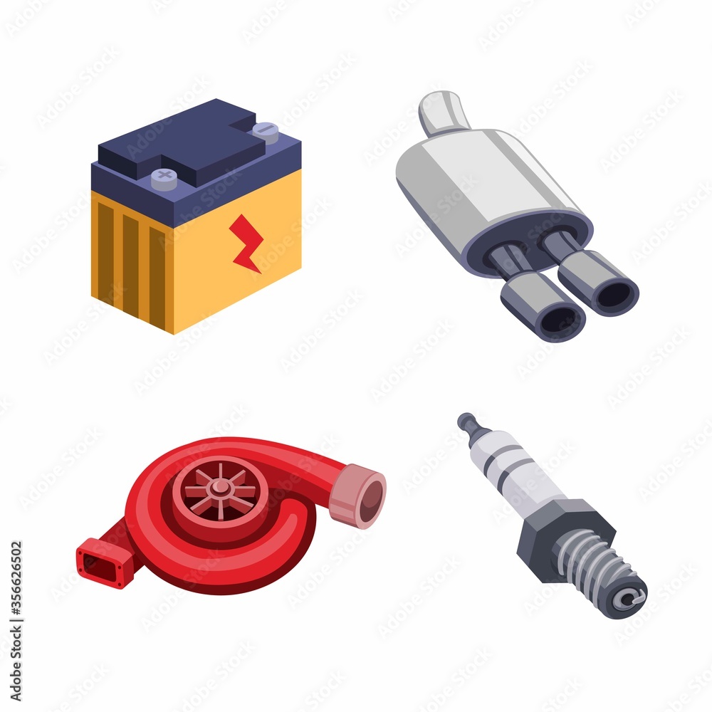 Automotive Component Part Collection Icon Set, Modification Performance ...