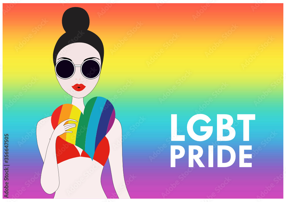 LGBT transgender rainbow banner cute girl holding heart. LGBT rainbow ...