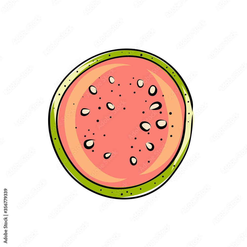 Guava fruit and a slice. Isolated objects. Guava fruit logo. Hand drawn ...