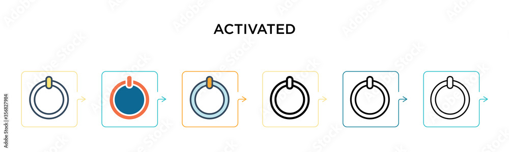 Activated vector icon in 6 different modern styles. Black, two colored ...