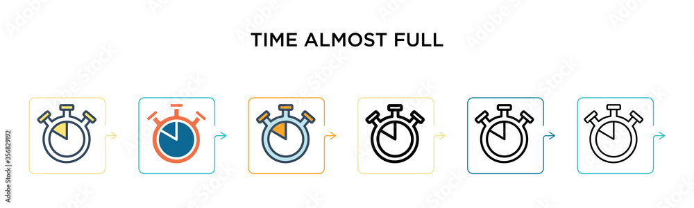 Time almost full vector icon in 6 different modern styles. Black, two ...