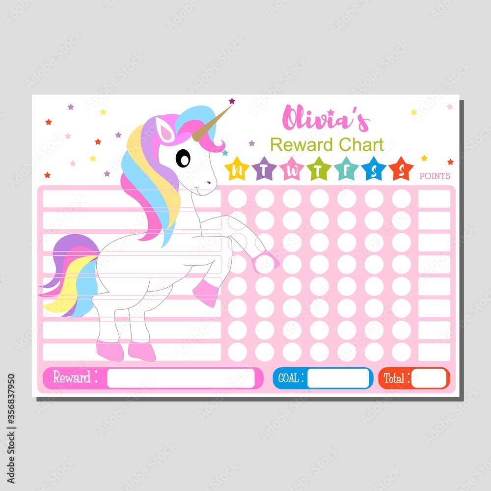 unicorn reward chart for kids Stock Vector | Adobe Stock