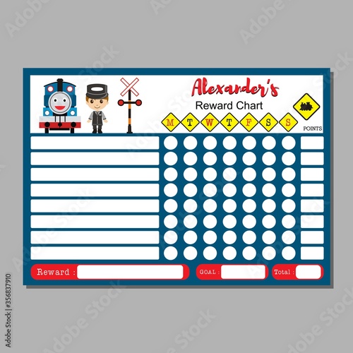 Cartoon train reward chart for kids Stock Vector | Adobe Stock
