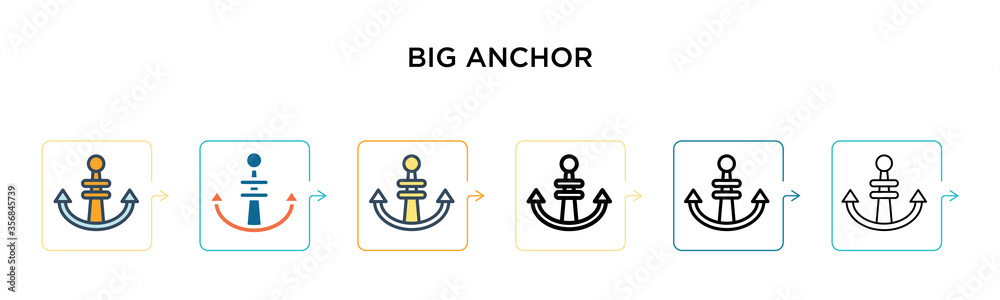 Big anchor vector icon in 6 different modern styles. Black, two colored ...