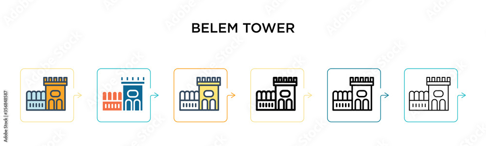 Belem tower vector icon in 6 different modern styles. Black, two ...